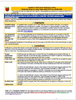 529 Plan to Roth IRA Rollover Cheat Sheet: 2024