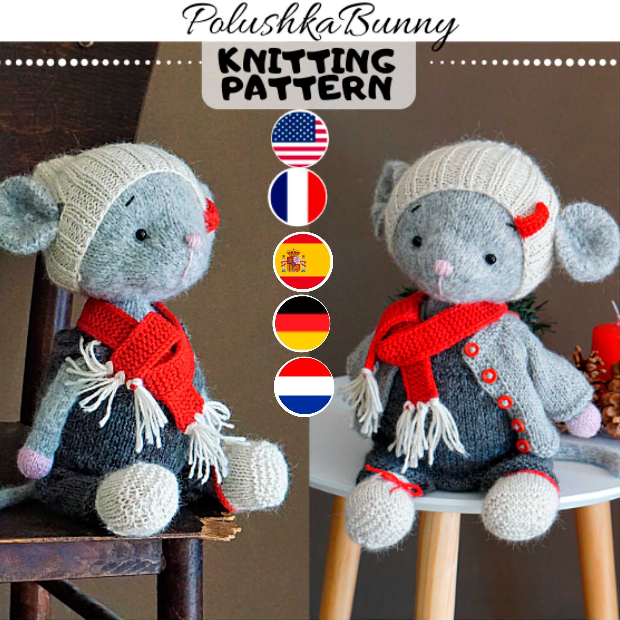 Knitting Pattern: Christmas Knitted Mouse Boy Clothes