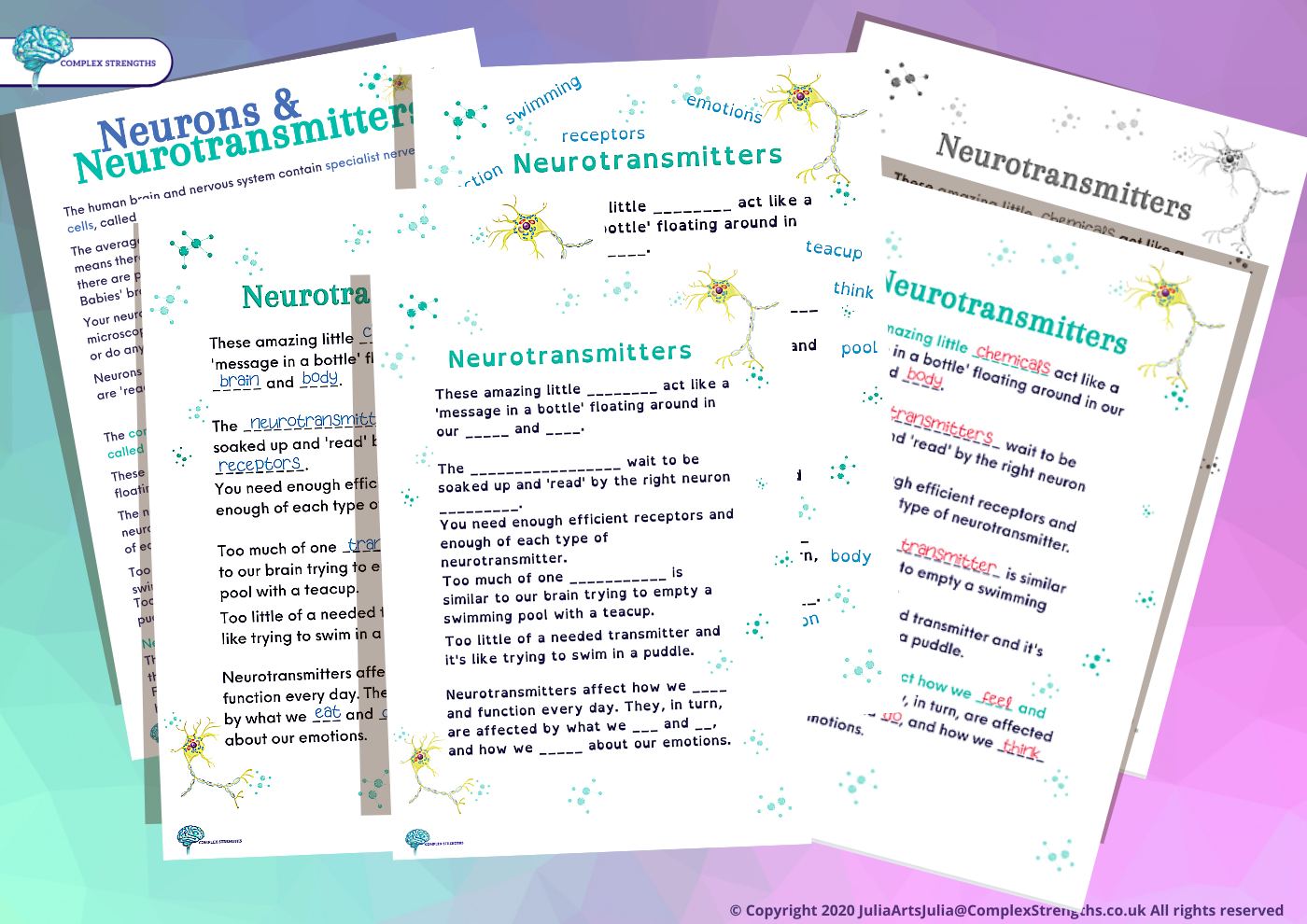 A4 Neurotransmitter Missing Word Worksheets