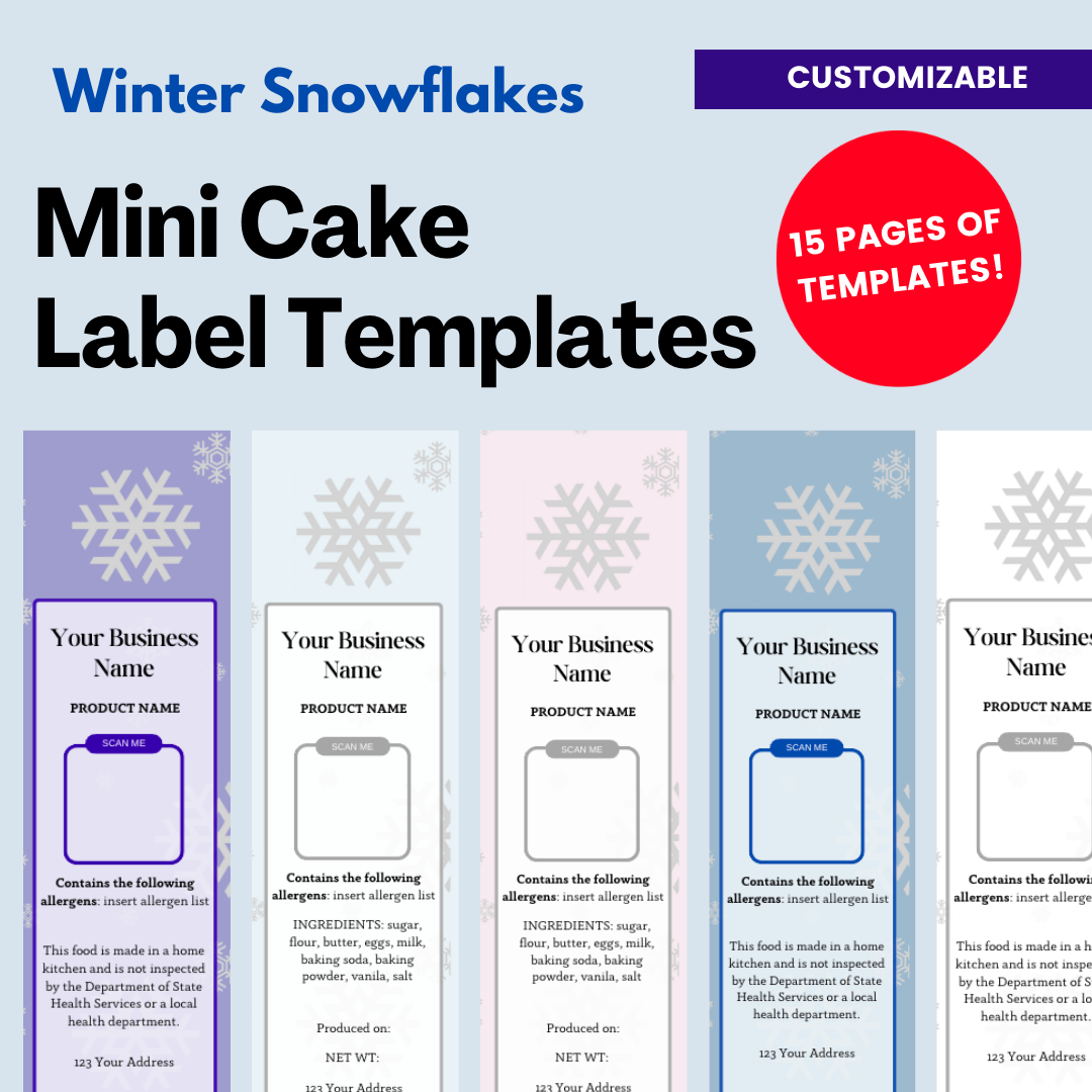 Winter Snowflakes Mini Cake Label Templates (15 Pages of Templates)
