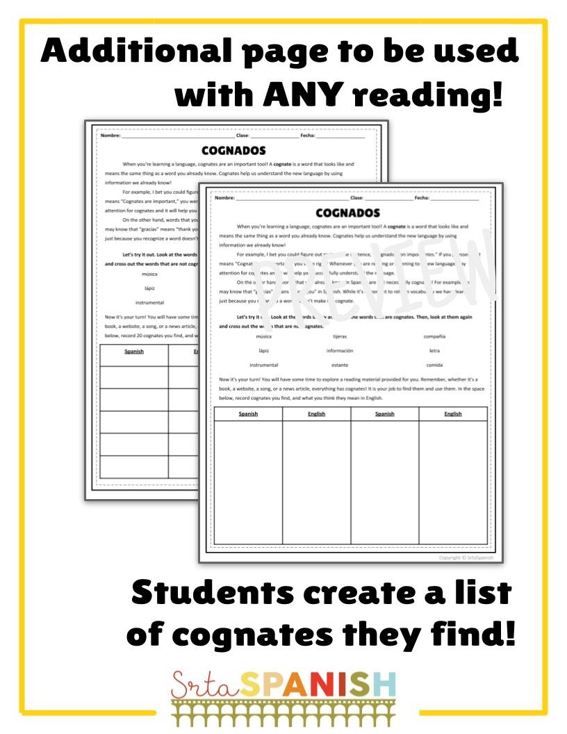 Spanish Cognates Reading Activities with Digital Version
