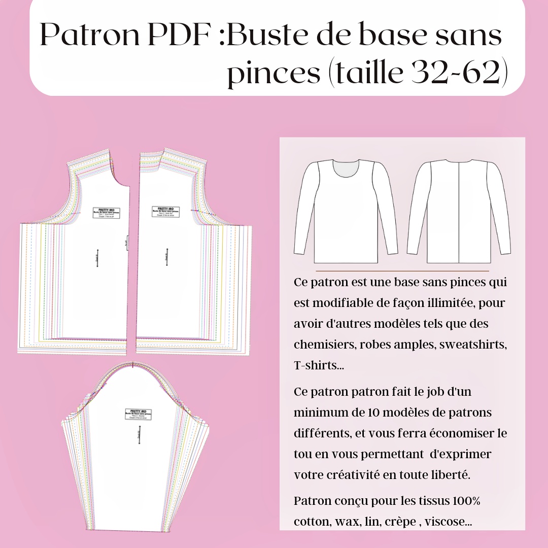 PATRON PDF BUSTE DE BASE TAILLE 32-62