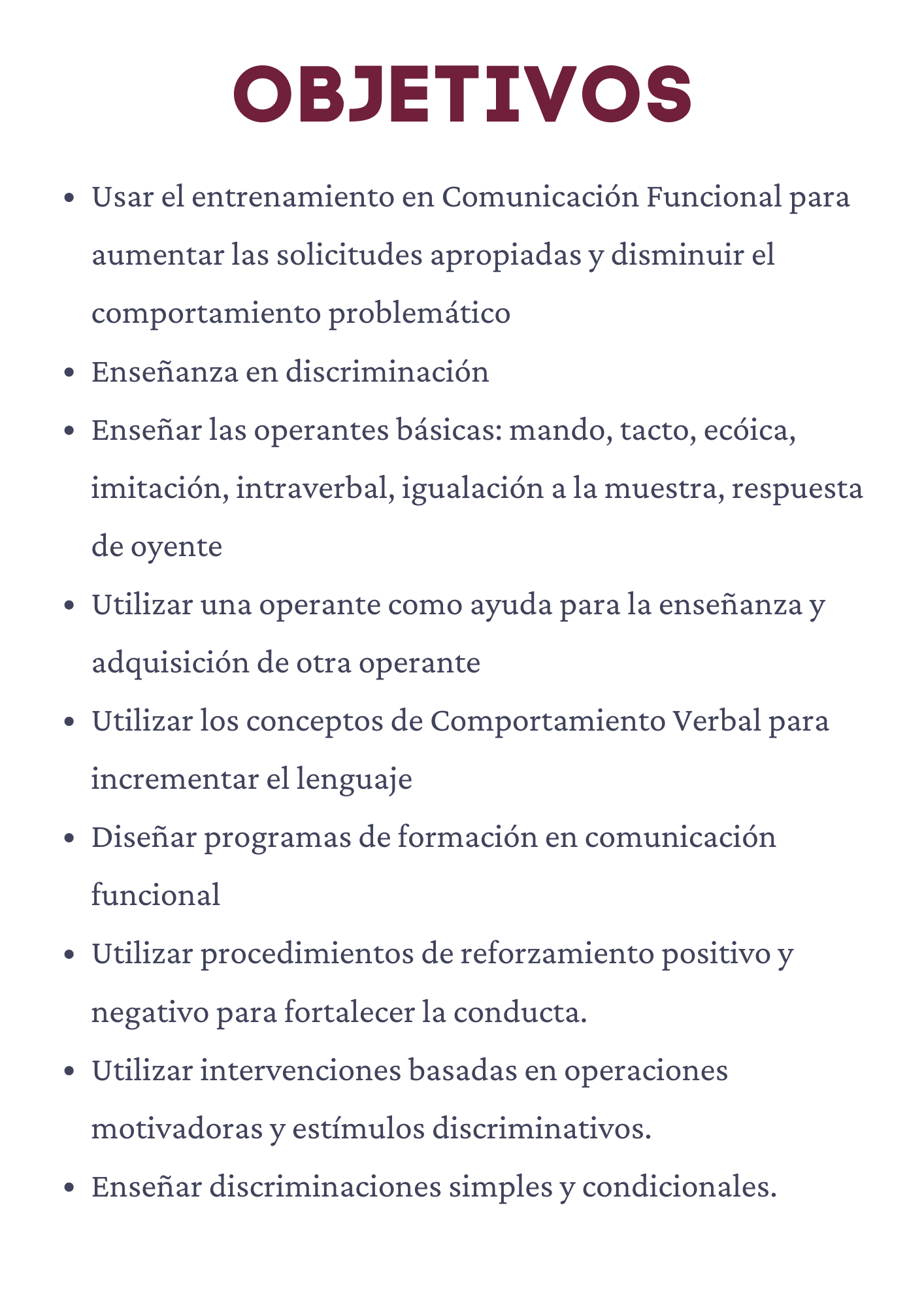 Conducta verbal: enseñanza inicial de operantes verbales
