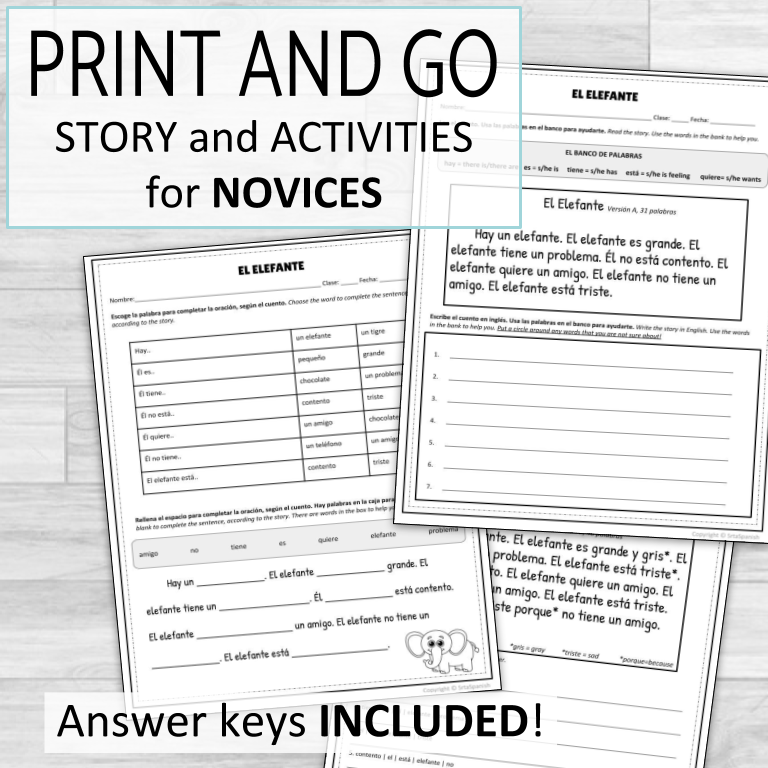 Spanish High Frequency Verbs Story Unit EL ELEFANTE