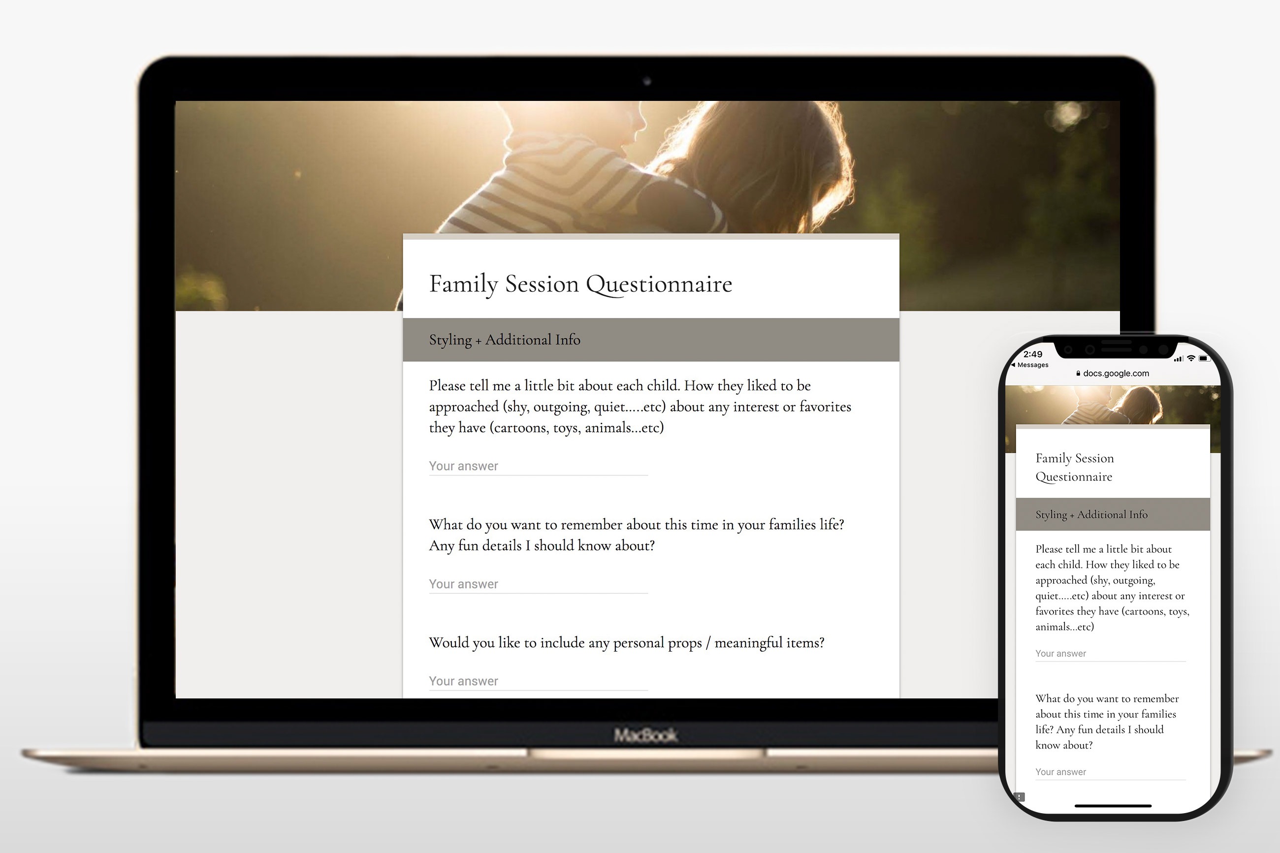 Family Photographer Questionnaire Template