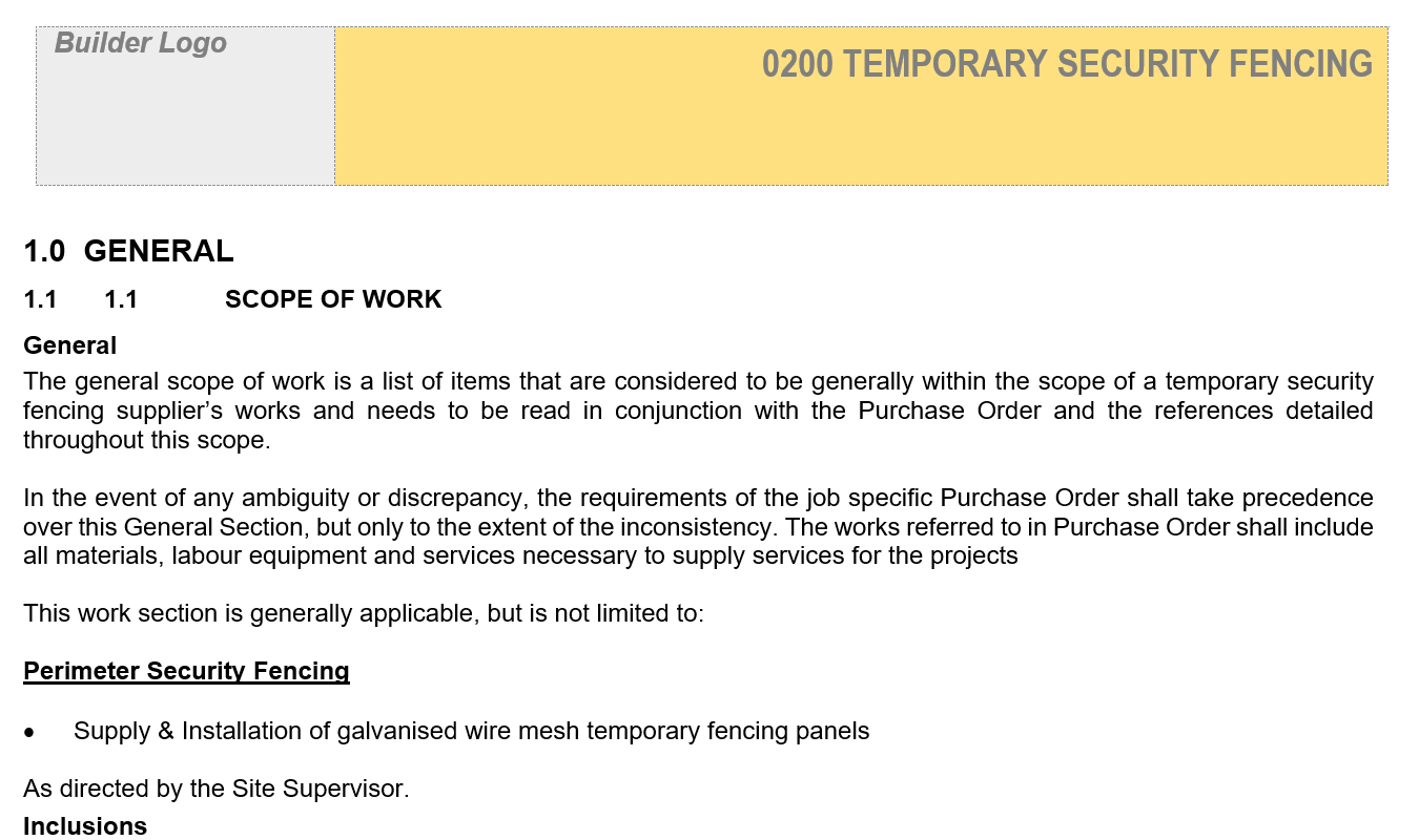 Scope of Works - 15.02.0200 Temporary Security Fencing