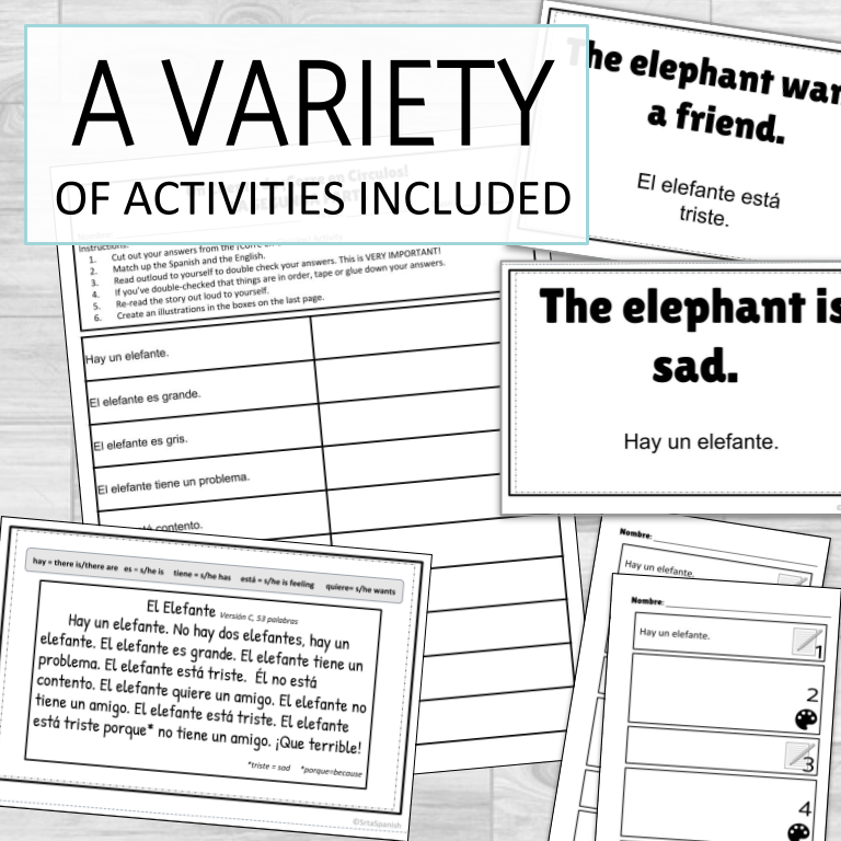 Spanish High Frequency Verbs Story Unit EL ELEFANTE