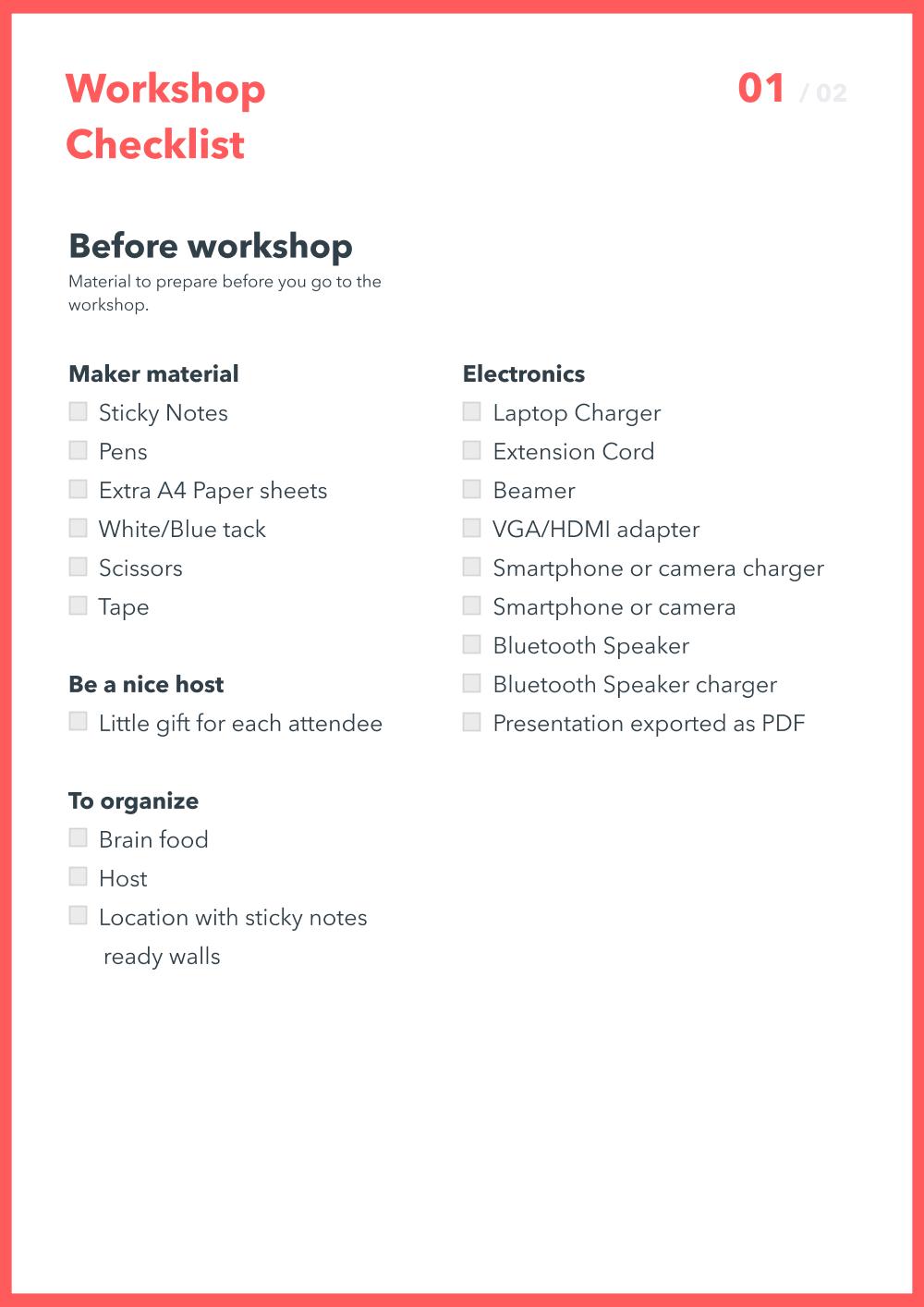 Workshop Checklist