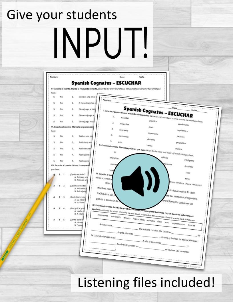 Spanish Cognates Listening Activities with Google Form Option