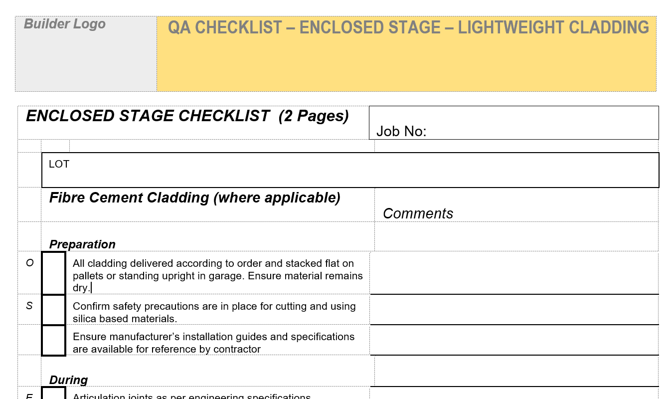 QA Checklist 13.03.08 Enclosed Stage - Lightweight Cladding