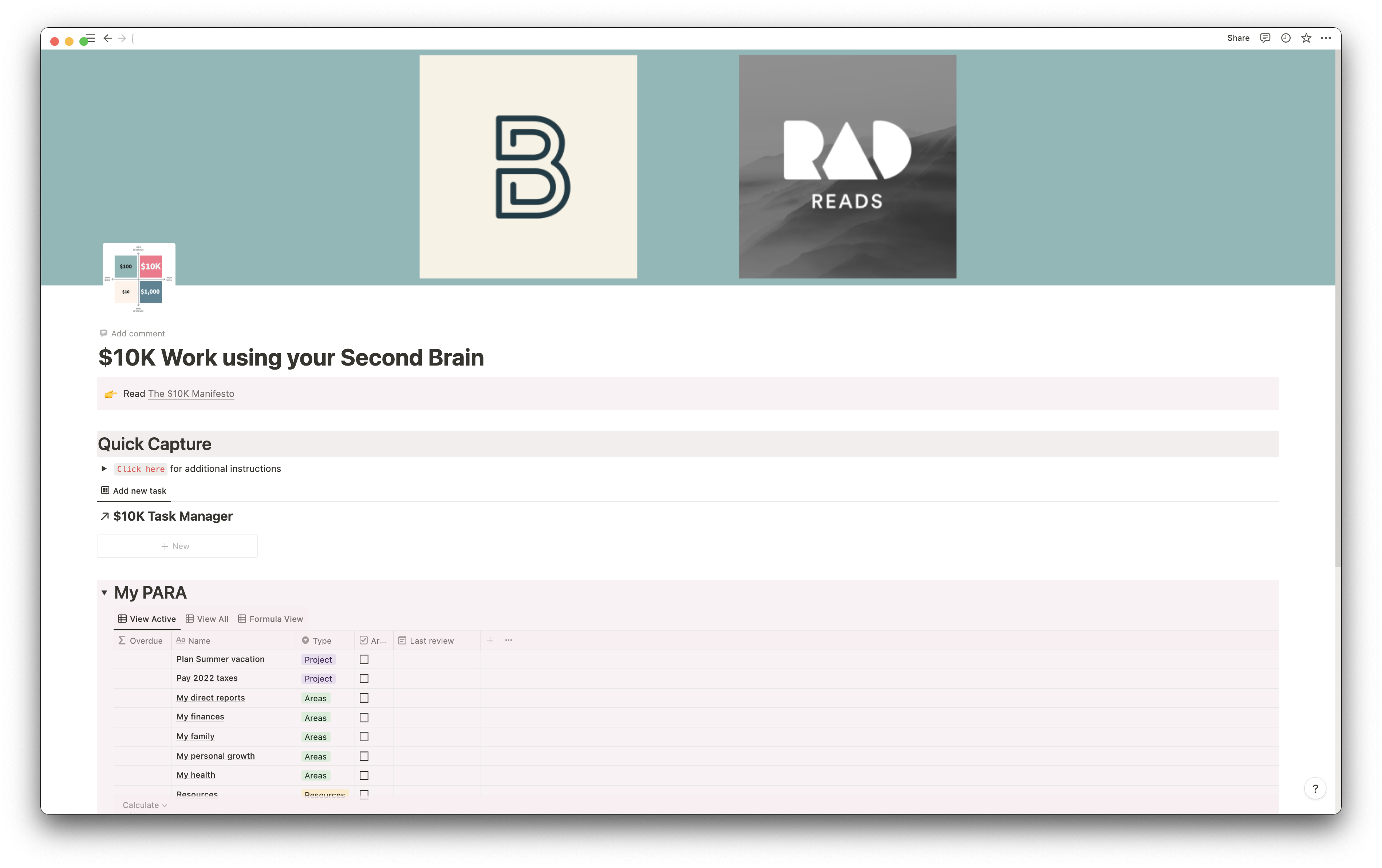 A template for $10K Work using your Second Brain
