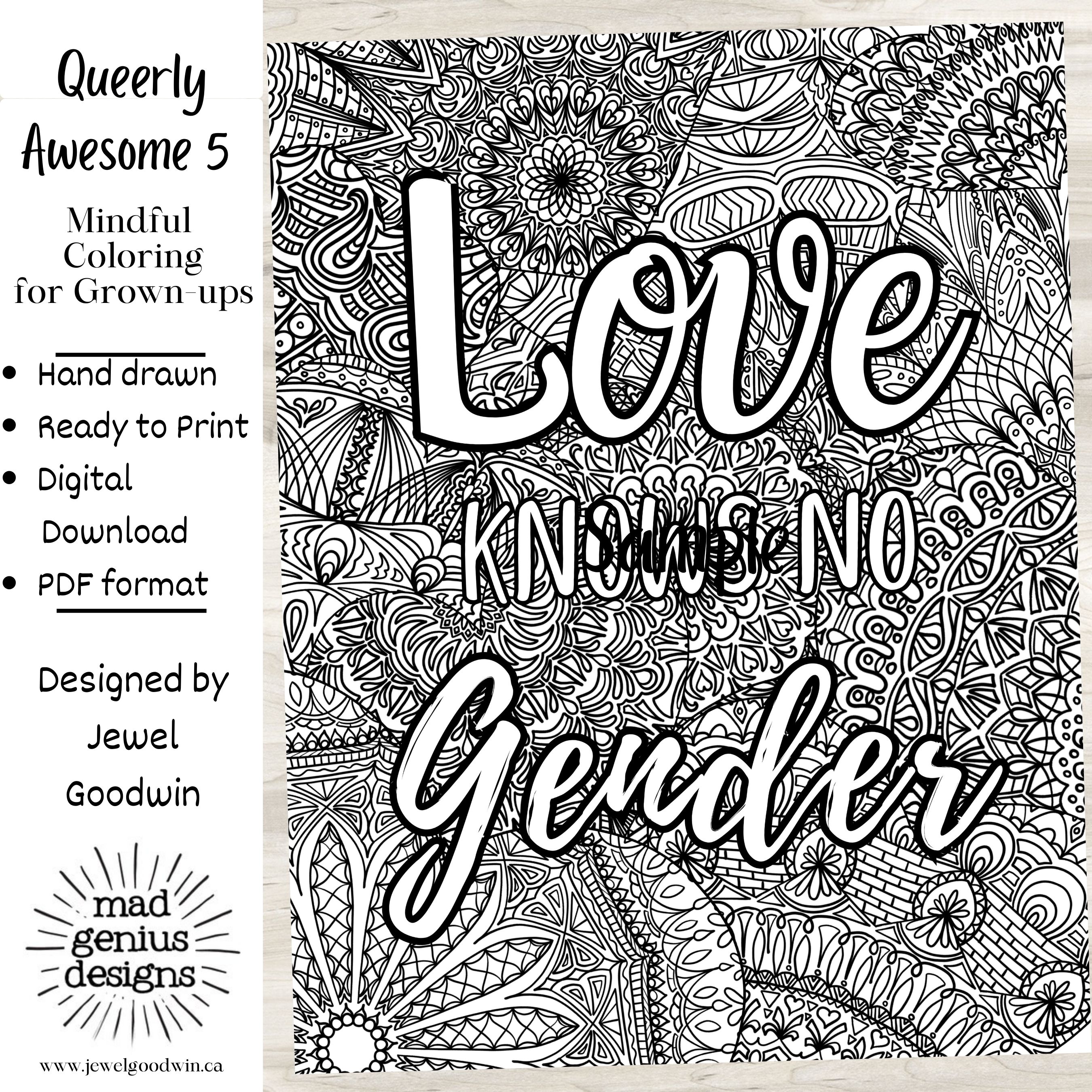 Queer Valentine Coloring Page 5 Digital Download Printable Coloring Page