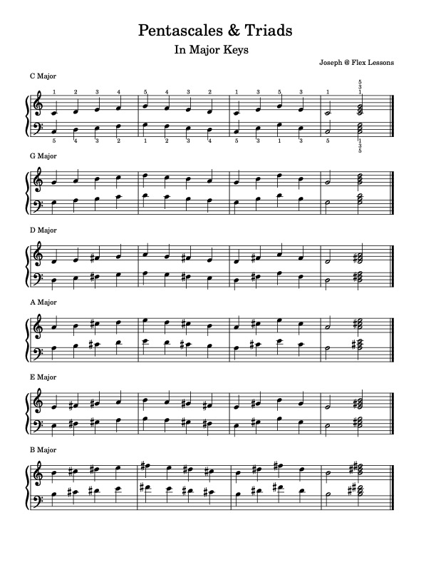 Free PDF: Pentascales & Triads for Beginners | Sheet Music for Piano