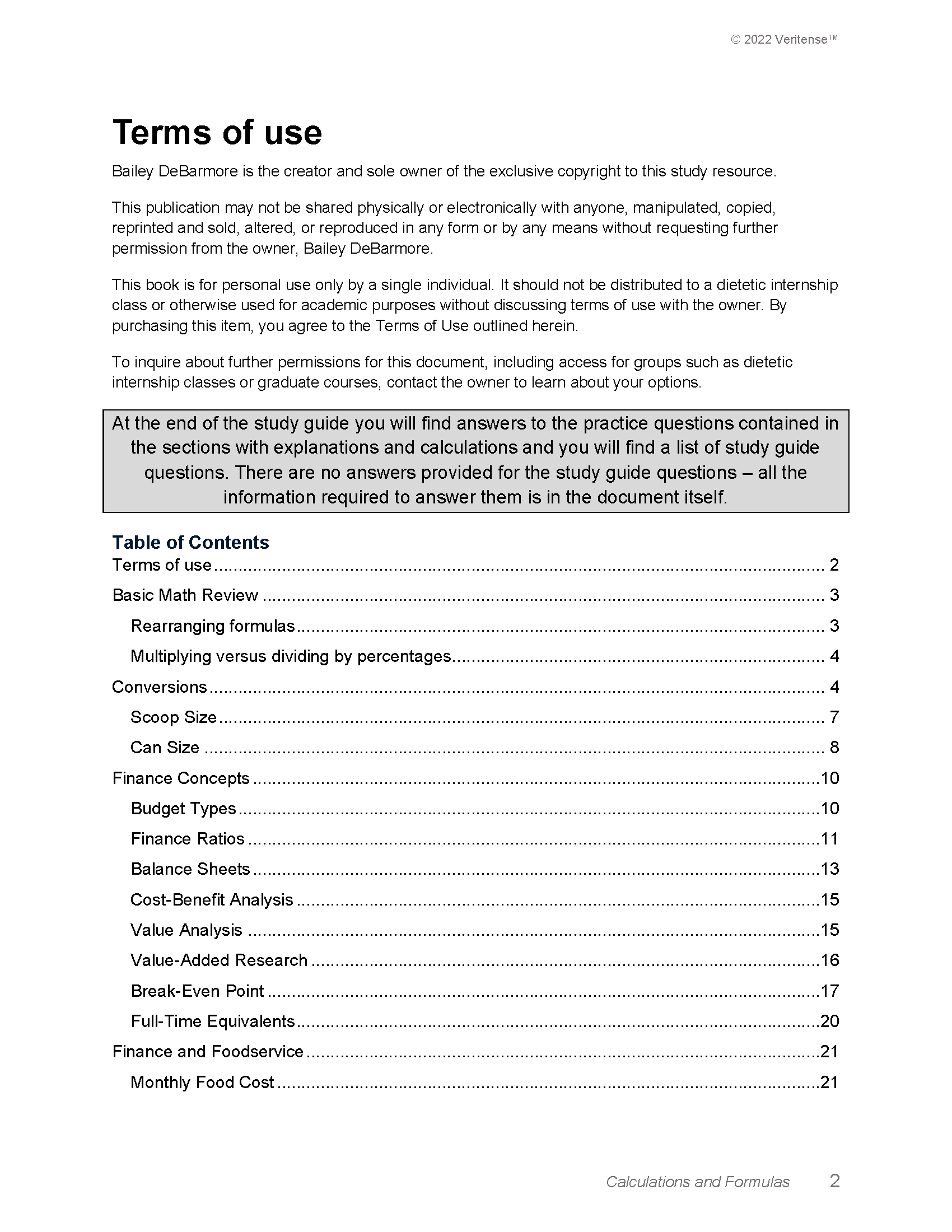 Calculations and Formulas Study Guide for the RD Exam