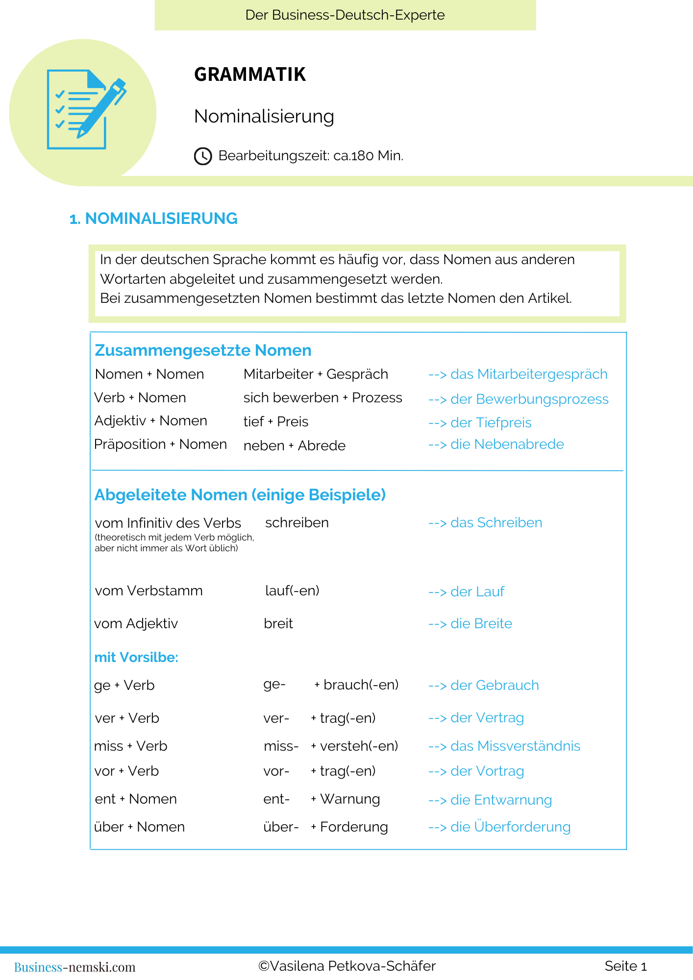 Grammatik C1/C2: Nominalisierung