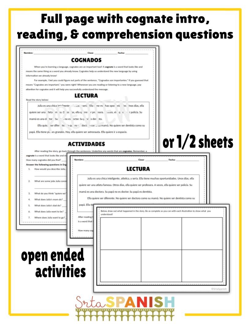 Spanish Cognates Reading Activities with Digital Version
