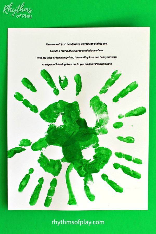 St. Patrick's Day Handprint Craft Printable with Poem