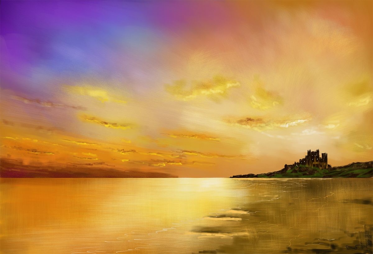 Bamburgh Dawn in Digital Pastels