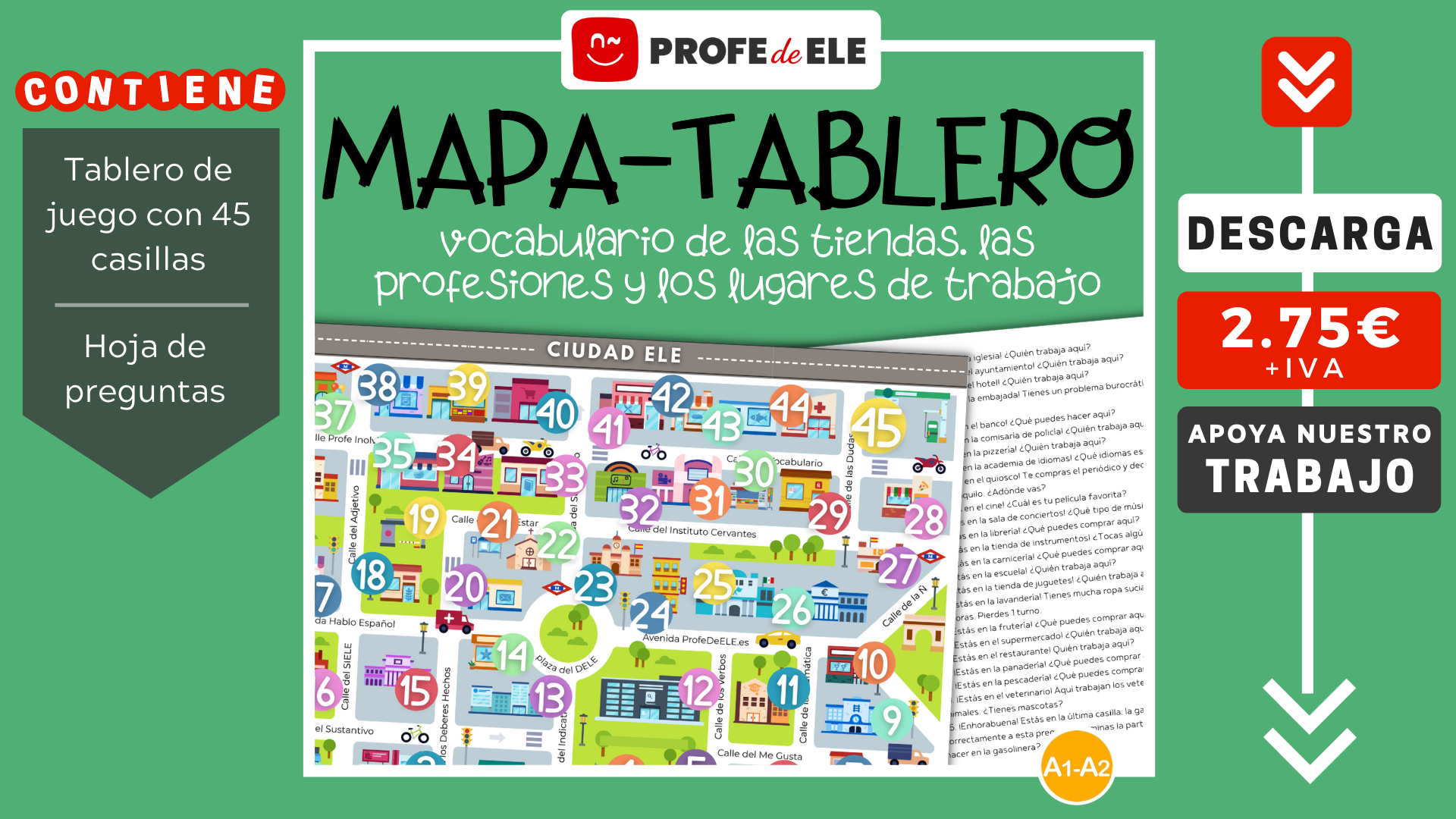 Mapa - Tablero: vocabulario de las tiendas, profesiones y lugares de ...