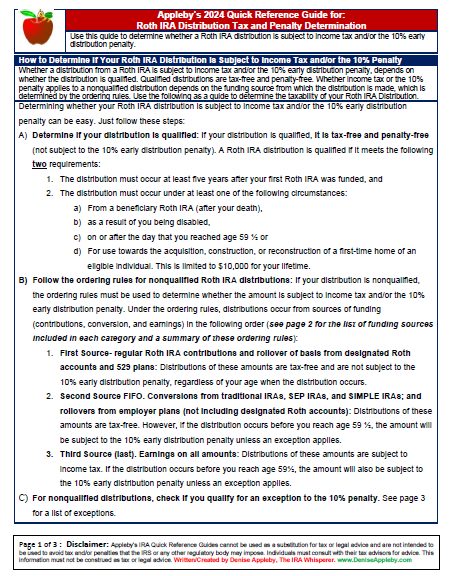 Appleby's 2024 Roth IRA Distribution Cheat Sheet