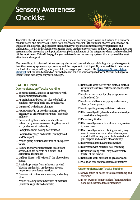 Sensory Awareness Checklist - English version