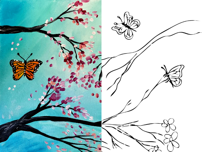 Cherry Tree Butterflies Acrylic Painting Tutorial Download