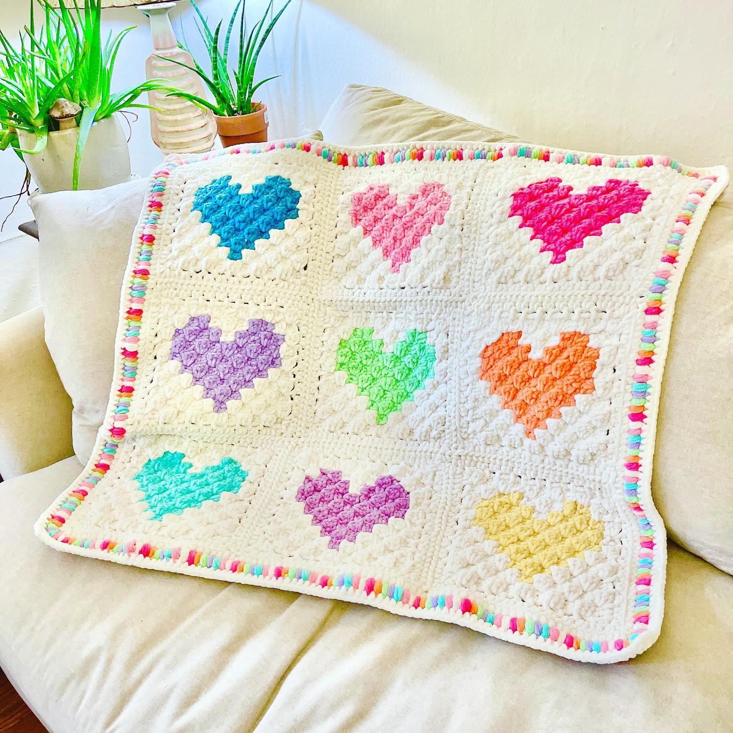 Hearts Plushie Crochet Baby Blanket