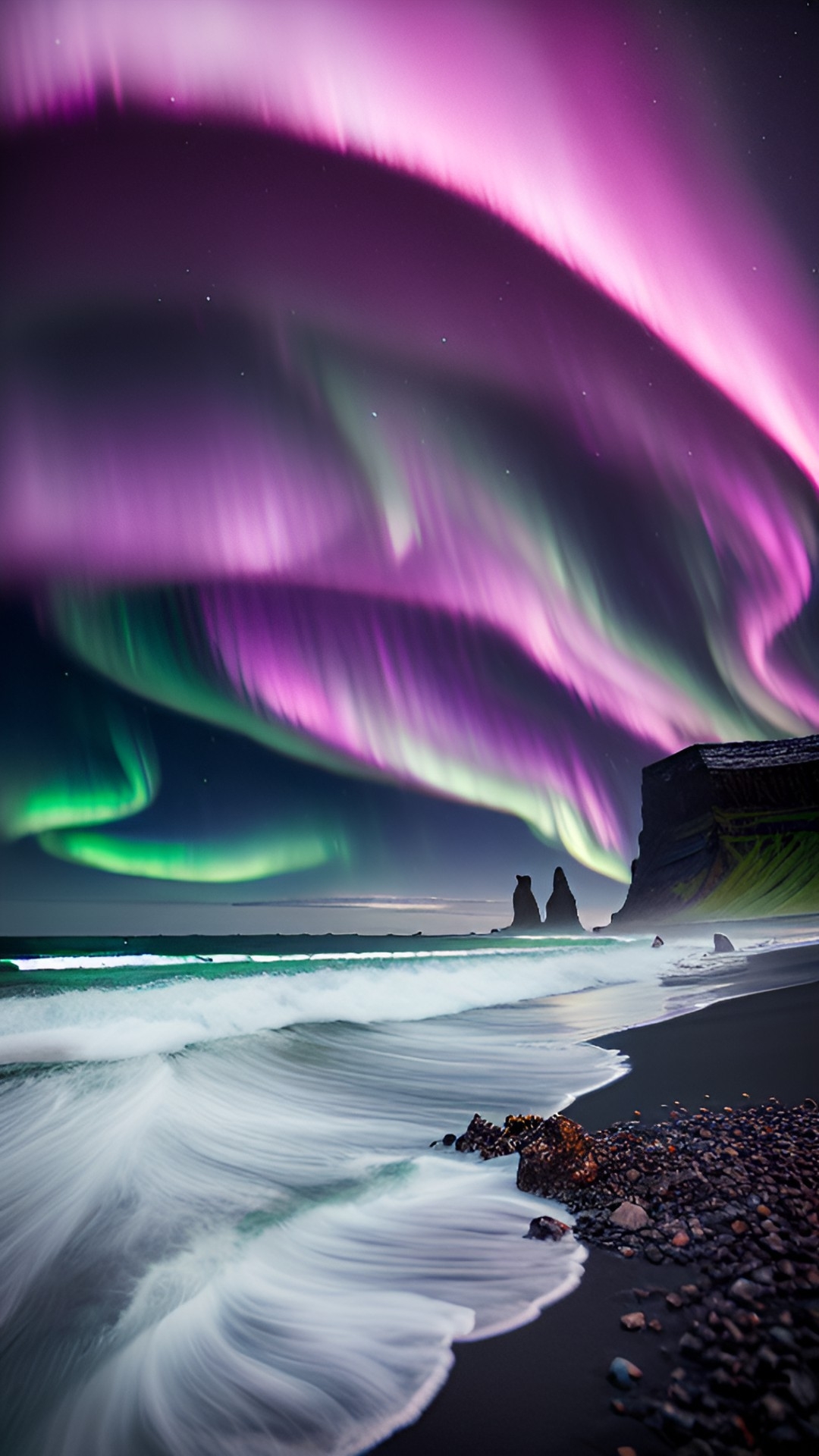 Chasing the Northern Lights at Iceland's Black Sand Beach