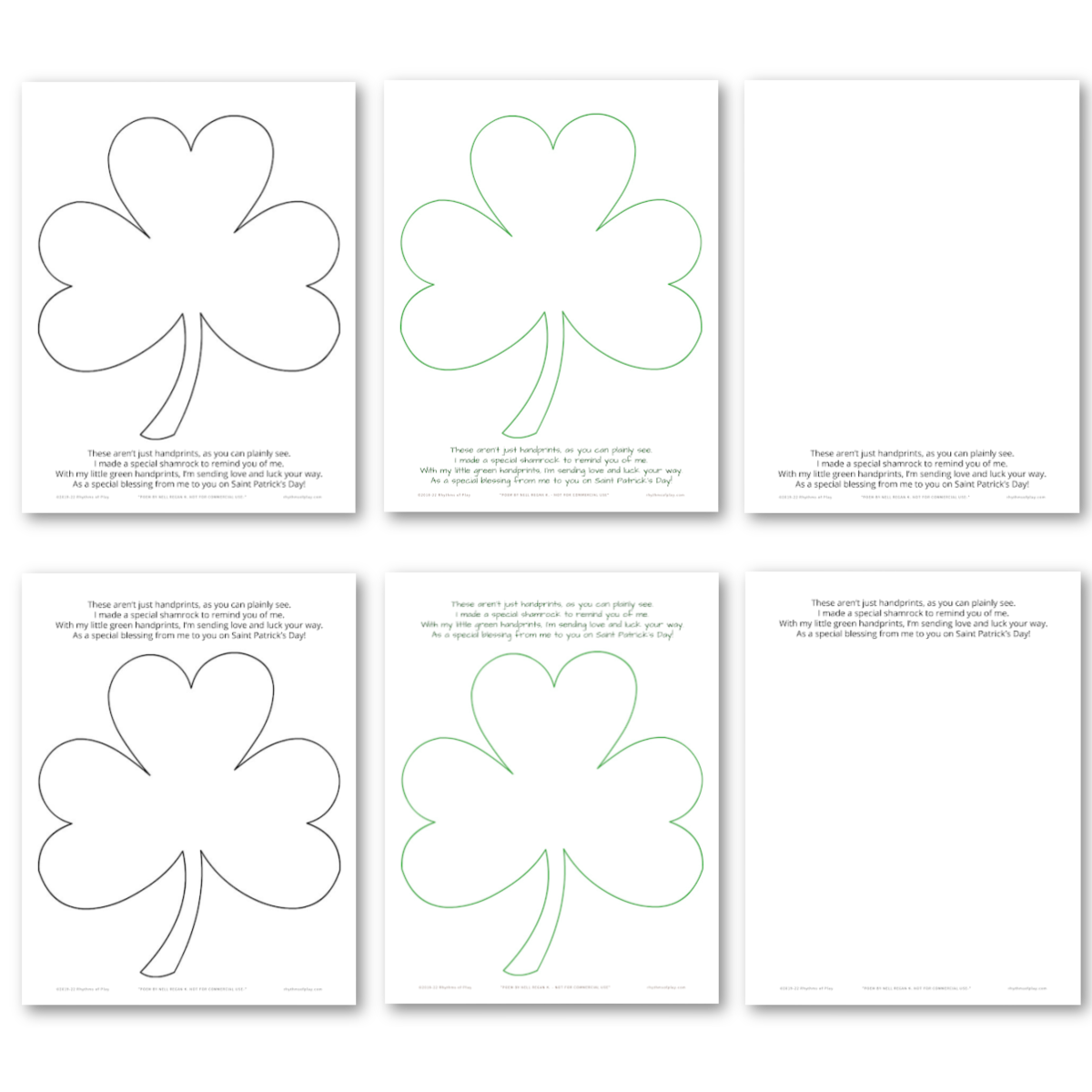 Shamrock Handprint Art Template with Poem