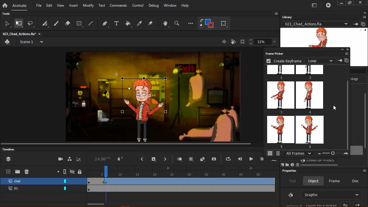 Animating Reusable Library Actions in Adobe Animate