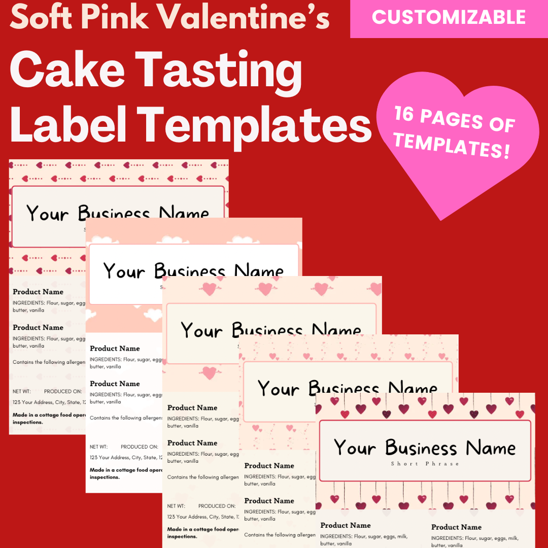 Soft Pink Valentine's Cake Tasting Slices Label Templates