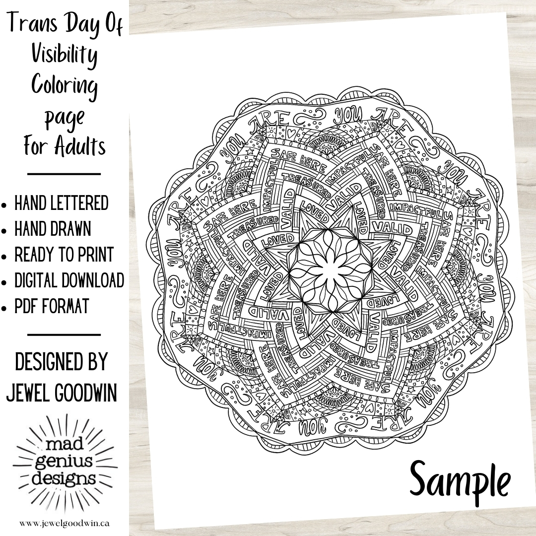 Trans Day of Visibility Free Adult Mandala printable coloring page download