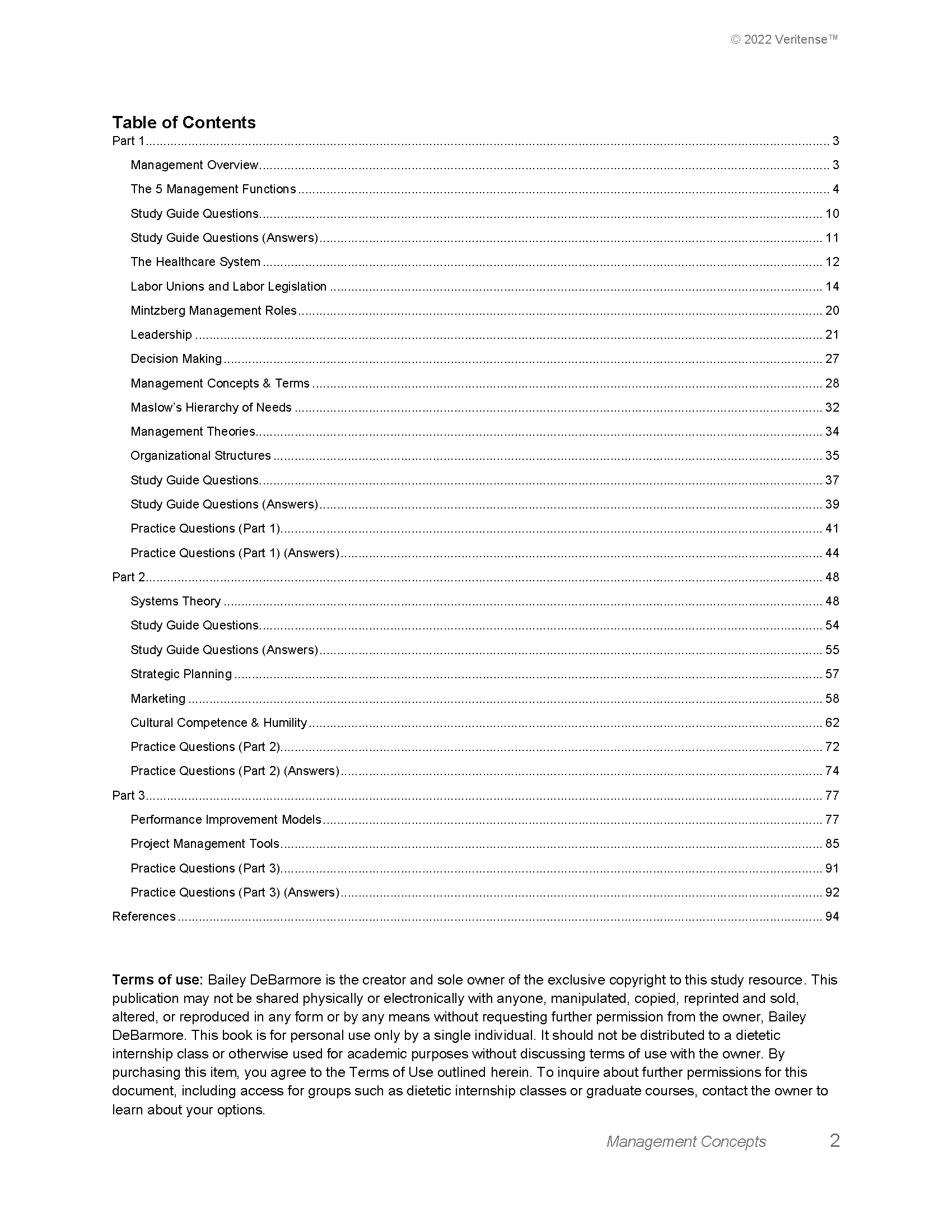 Management Concepts Study Guide for the RD Exam