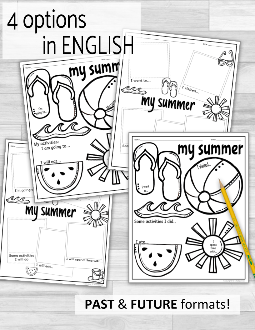 El Verano Summer Writing Activity in Spanish and English