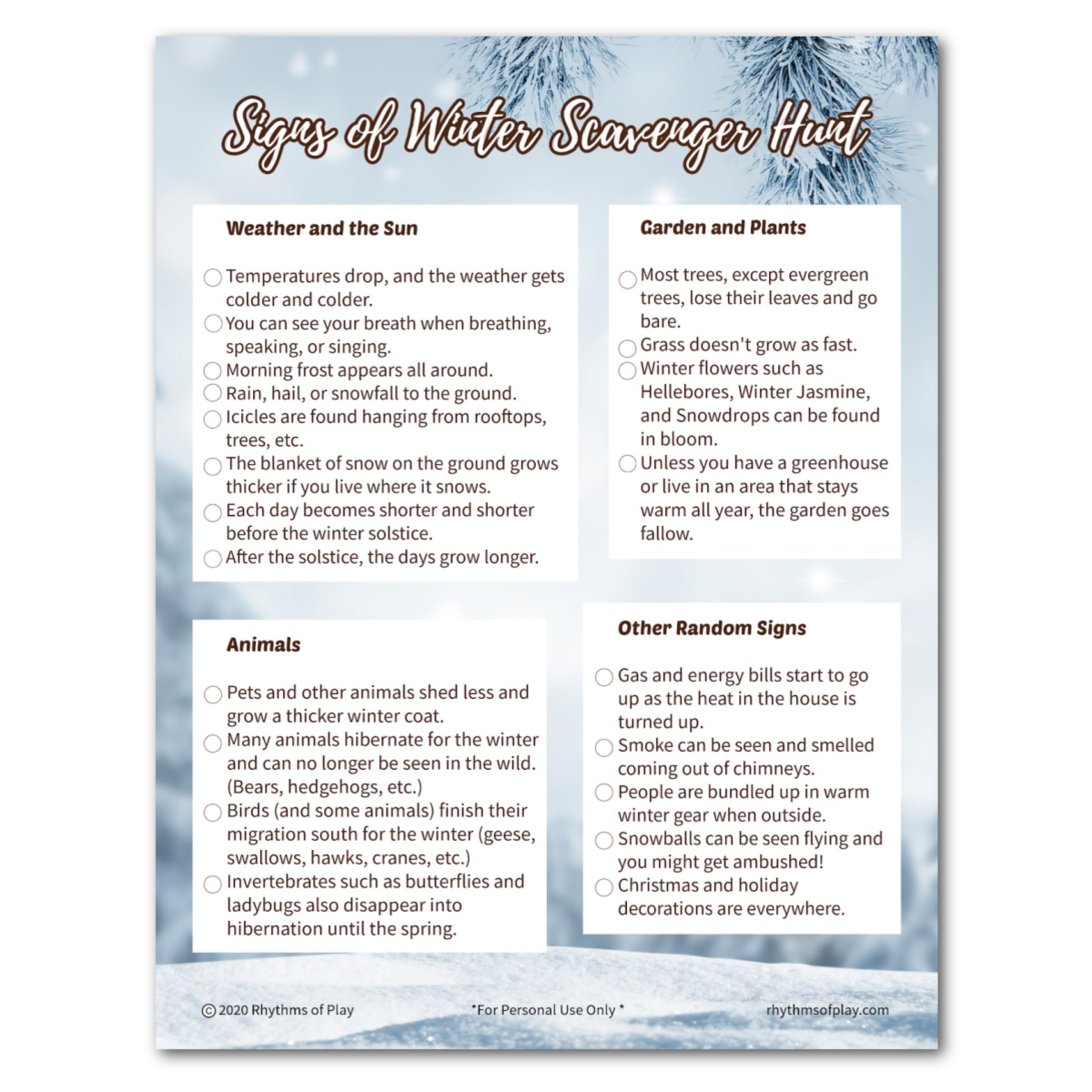 Signs of Winter Scavenger Hunt