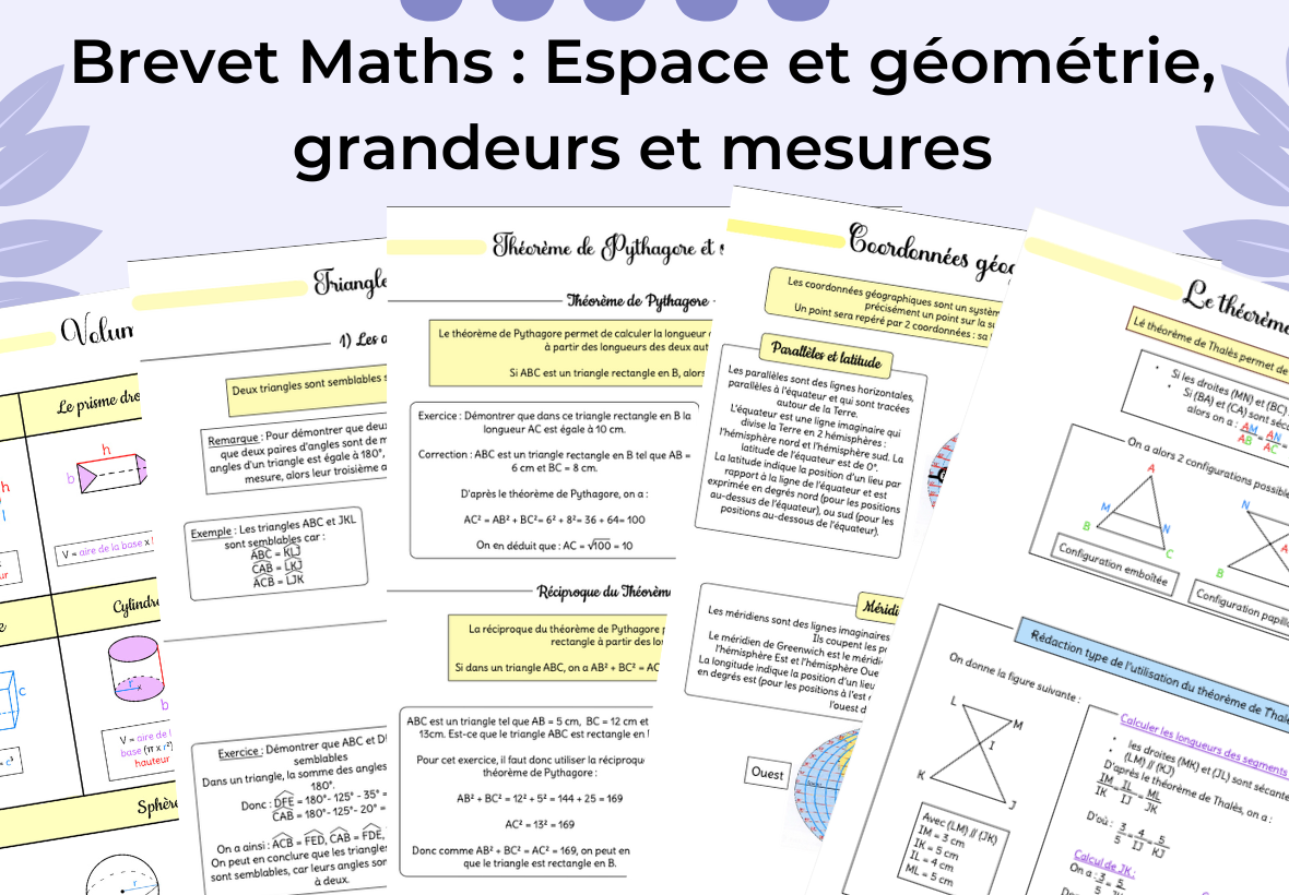Brevet Maths : Espace et géométrie, grandeurs et mesures