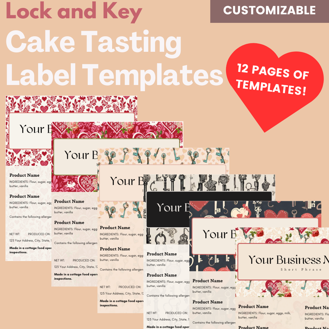 Lock and Key Cake Tasting Slices Label Templates