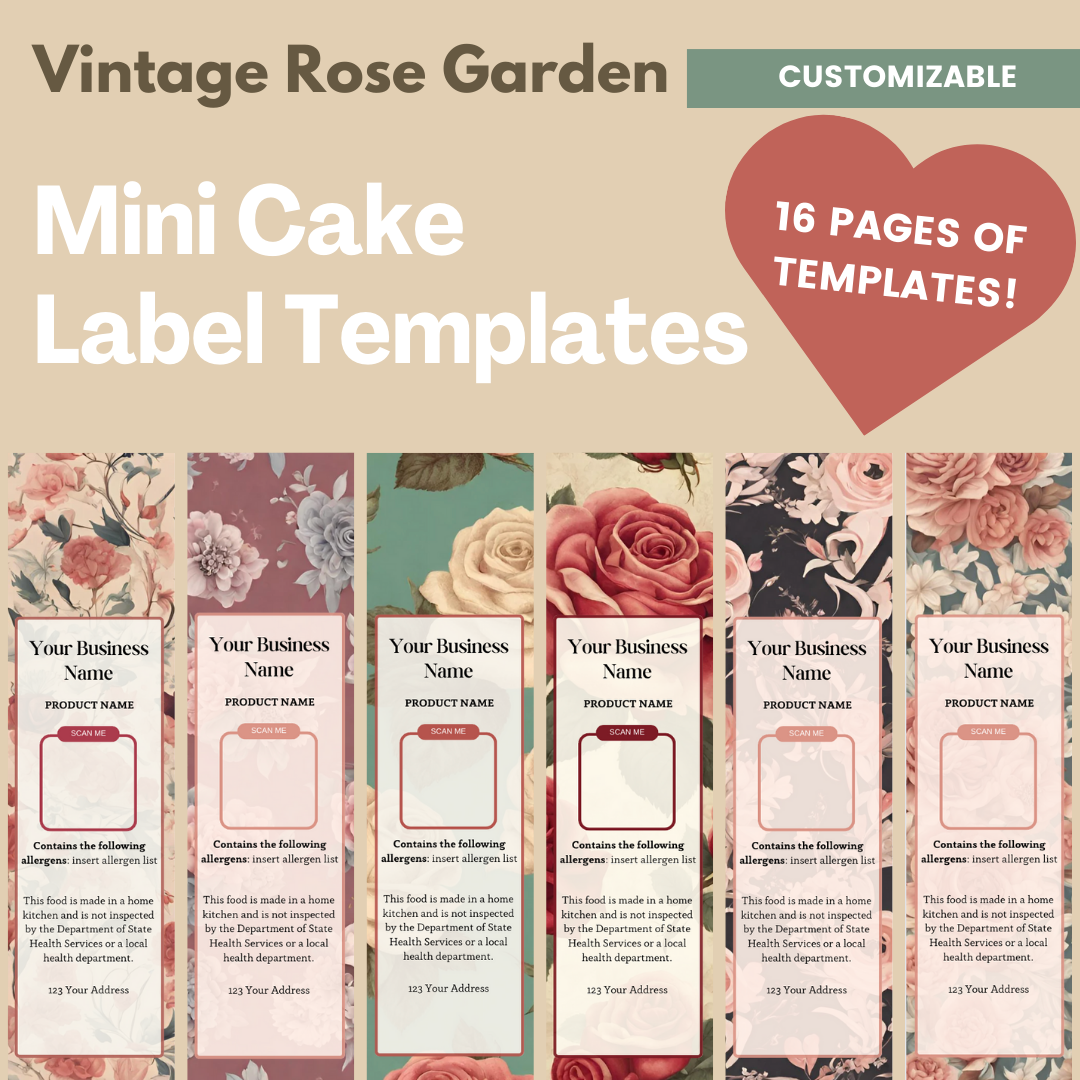 Vintage Rose Garden Mini Cake Pan Label Templates