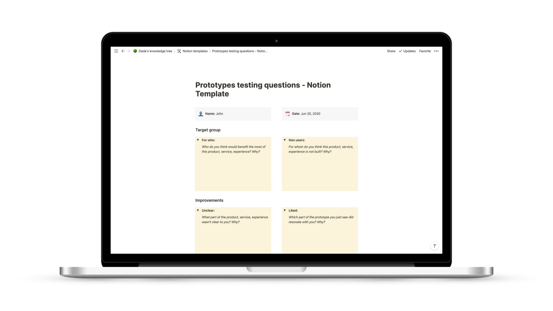 Prototyping questions (Notion and PDF template)