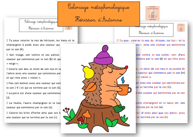 Coloriage Métaphonologique Hérisson d'Automne : Conscience des sons à l ...
