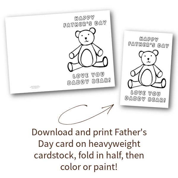Daddy Bear Printable Father's Day Card to Color