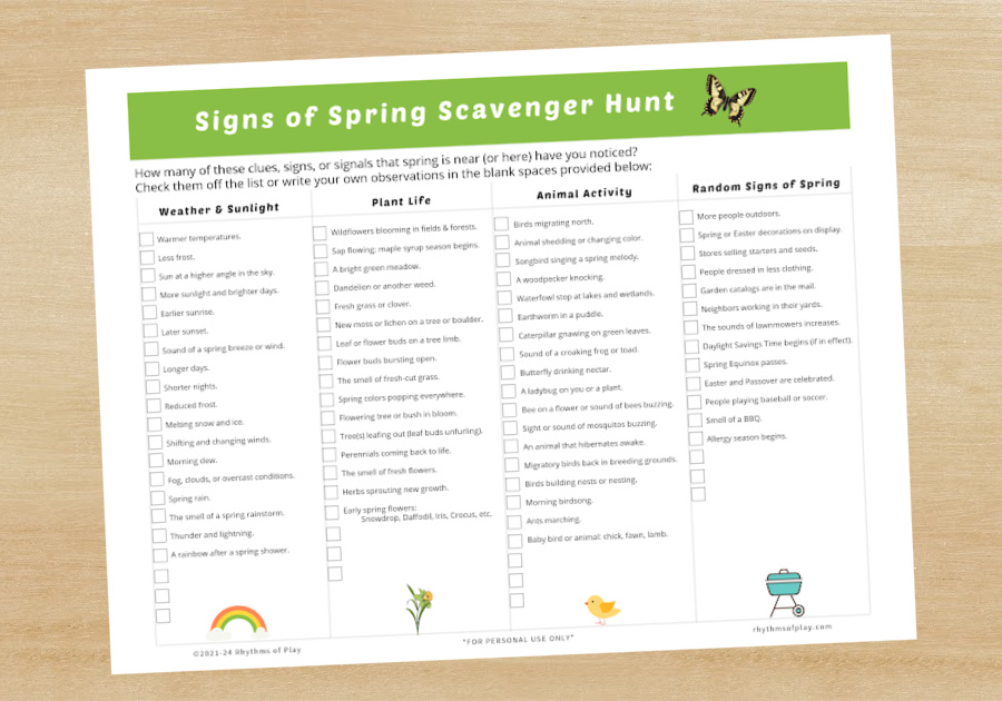 Signs of Spring Nature Scavenger Hunt