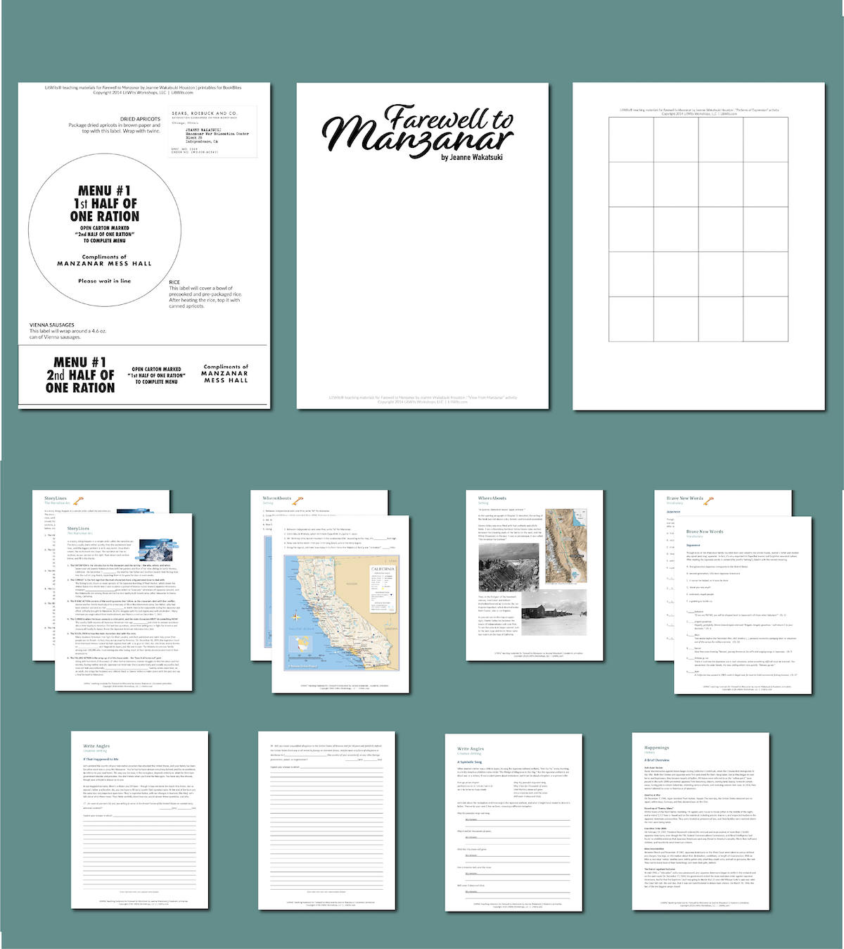 LitWits Printables for FAREWELL TO MANZANAR