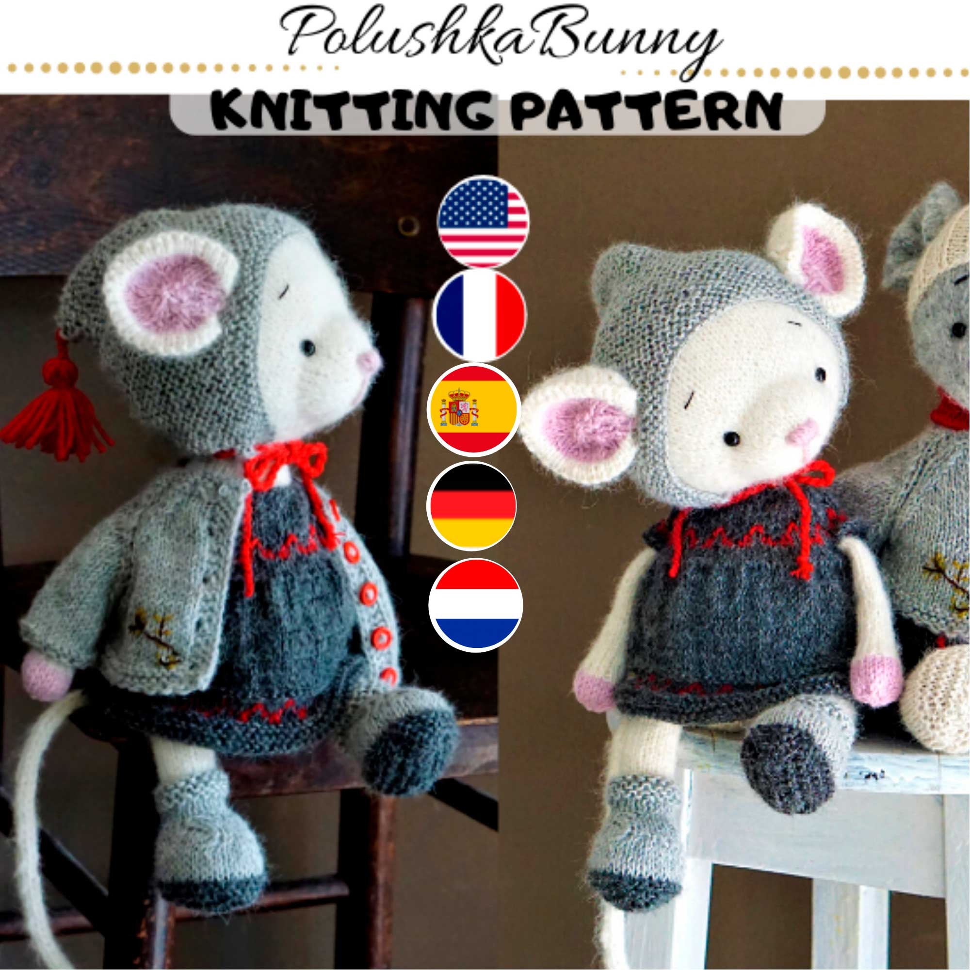 Knitting Pattern - Christmas Knitted Mouse Girl Clothes