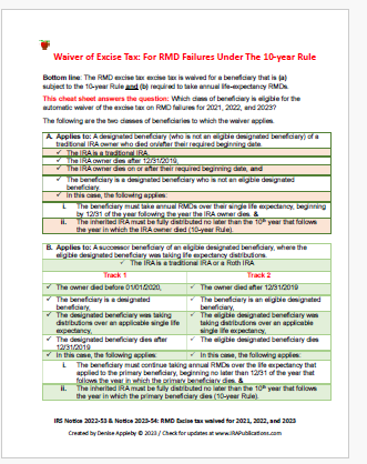 IRA Cheat Sheet: Waiver of RMD Excise Tax for 2021 2022 2023 2024 Free ...