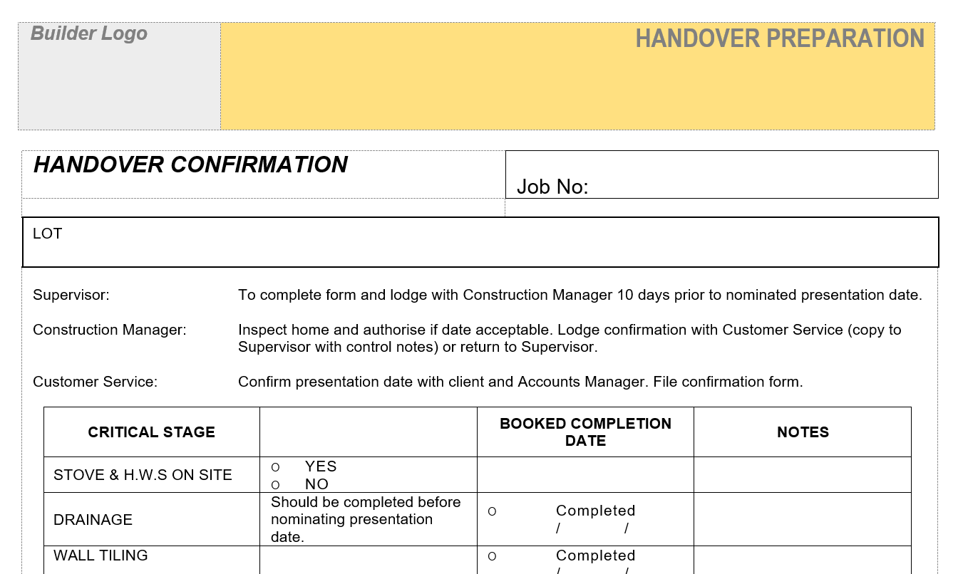 Checklist - 06.19 - Handover Preparation