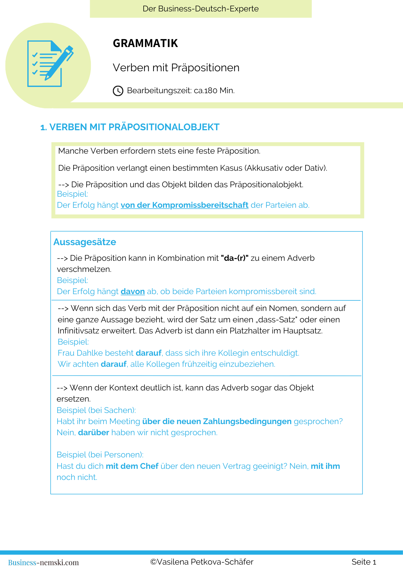 Grammatik-Übungen C1/C2: Verben mit Präpositionen