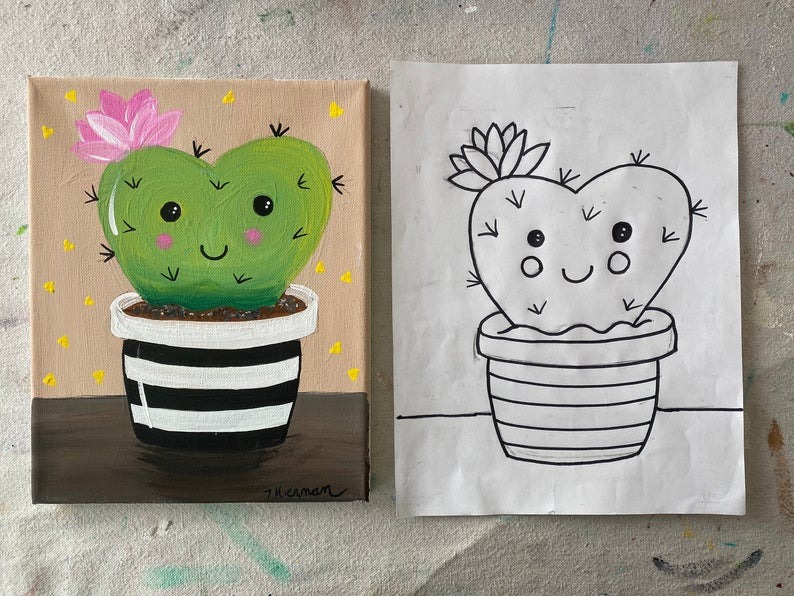 Heart Cactus - Acrylic Painting Tutorial