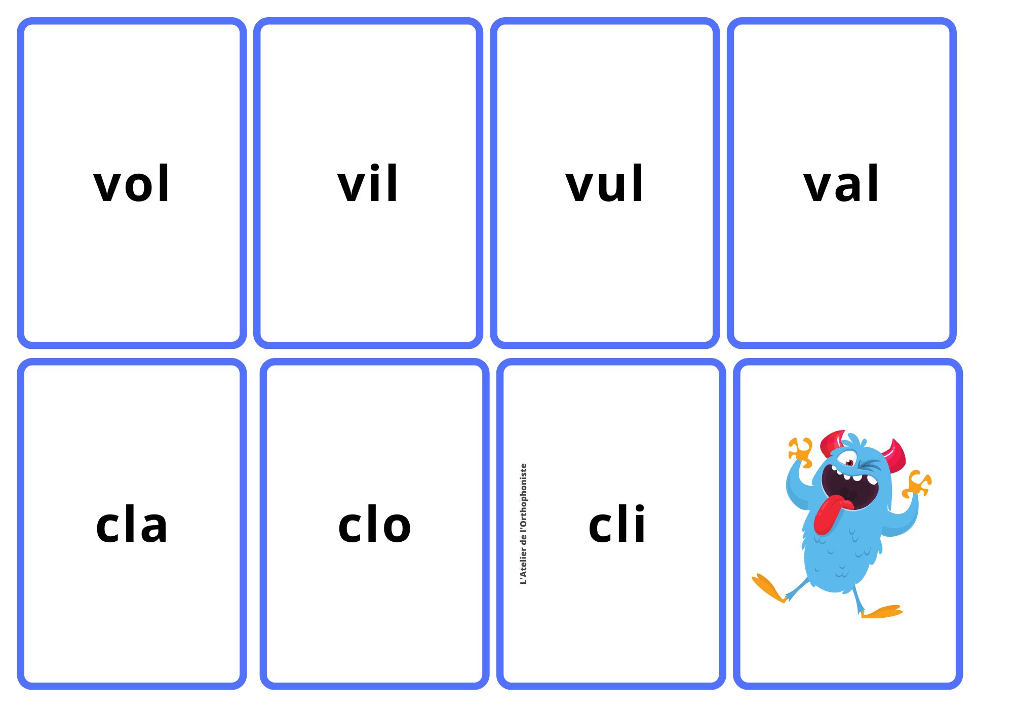 Jeu de cartes : syllabes complexes
