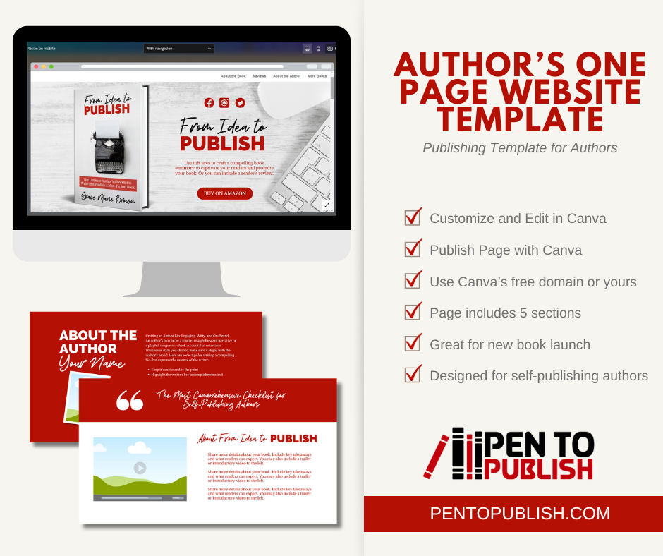 Author's One Page Website Canva Template